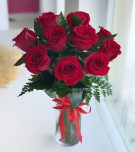12 Roses Arrangement – Includes Vase - Sisay